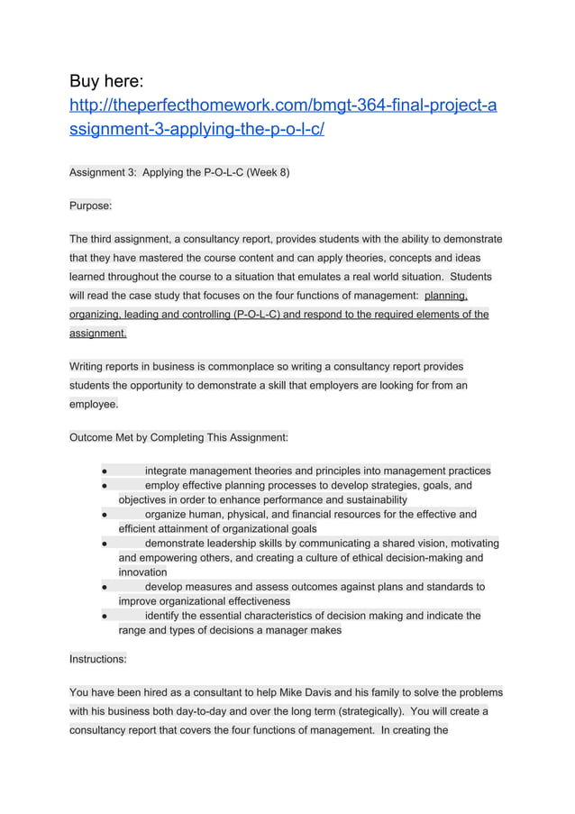 BMGT 364 FINAL PROJECT ASSIGNMENT 3 APPLYING THE P-O-L-C | PDF ...