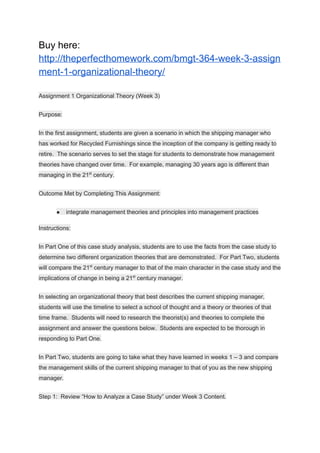 BMGT 364 WEEK 3 ASSIGNMENT 1 ORGANIZATIONAL THEORY | PDF