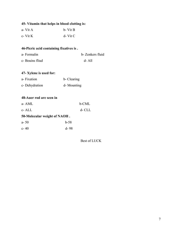 MCQ Medical lab technology | PDF