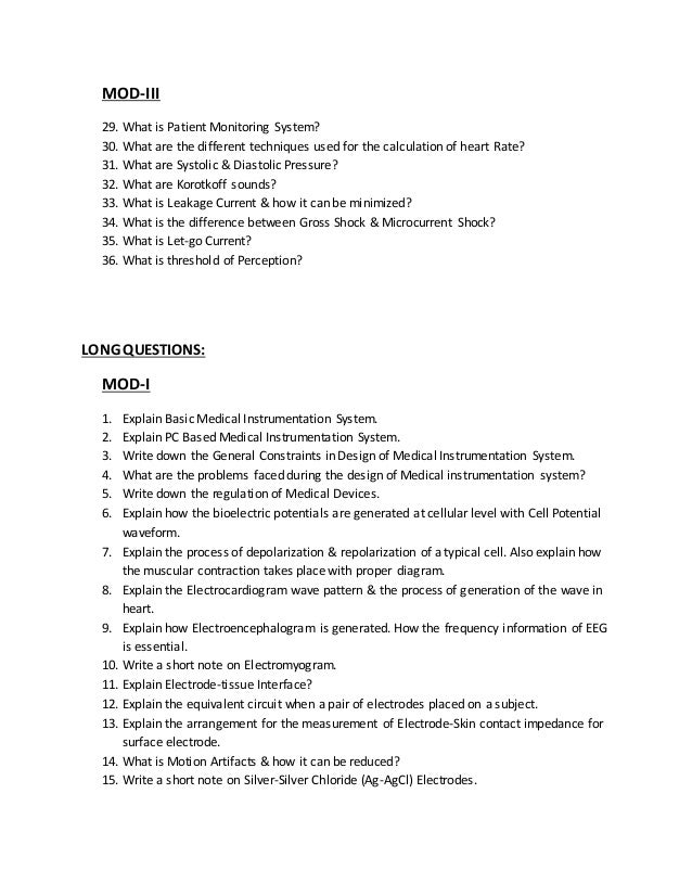 Bmi questions (BIOmedical instrumentation)