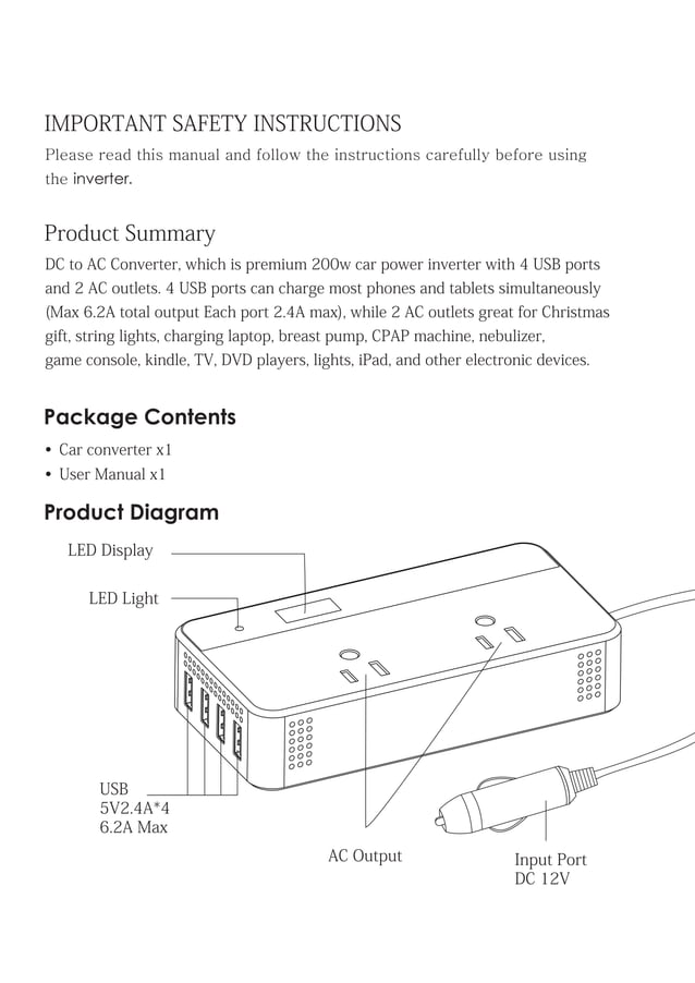 BMK 200W Car Power Inverter User Manual | PDF