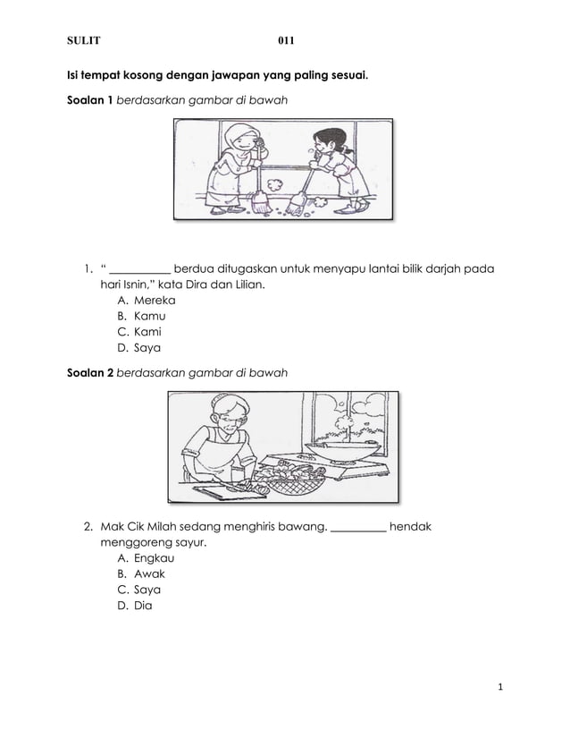 Peperiksaan Akhir Tahun Bahasa Malaysia Tahun 3 | PDF