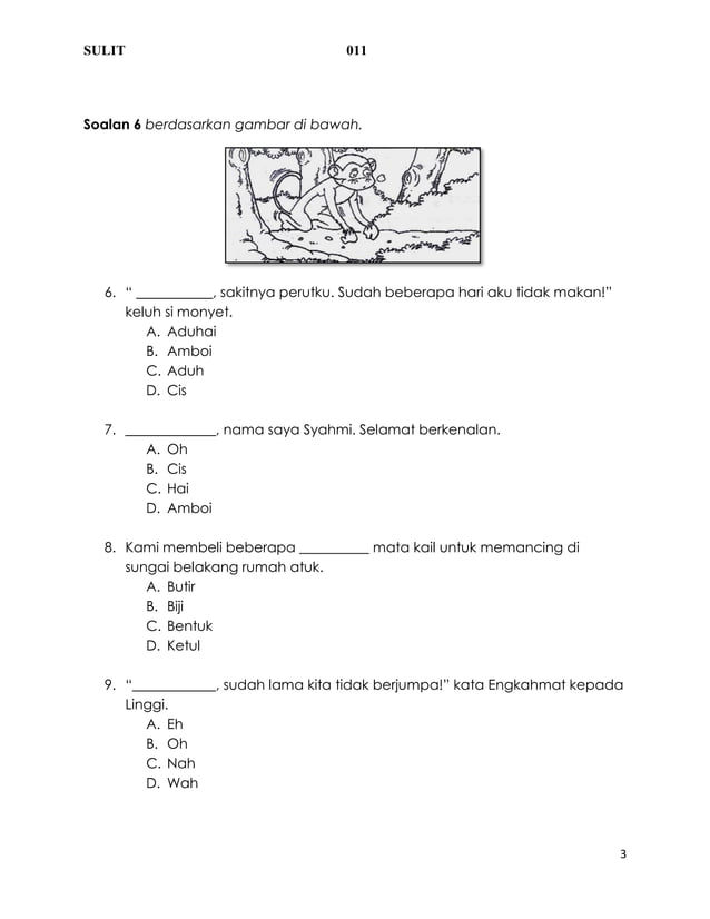 Peperiksaan Akhir Tahun Bahasa Malaysia Tahun 3 | PDF