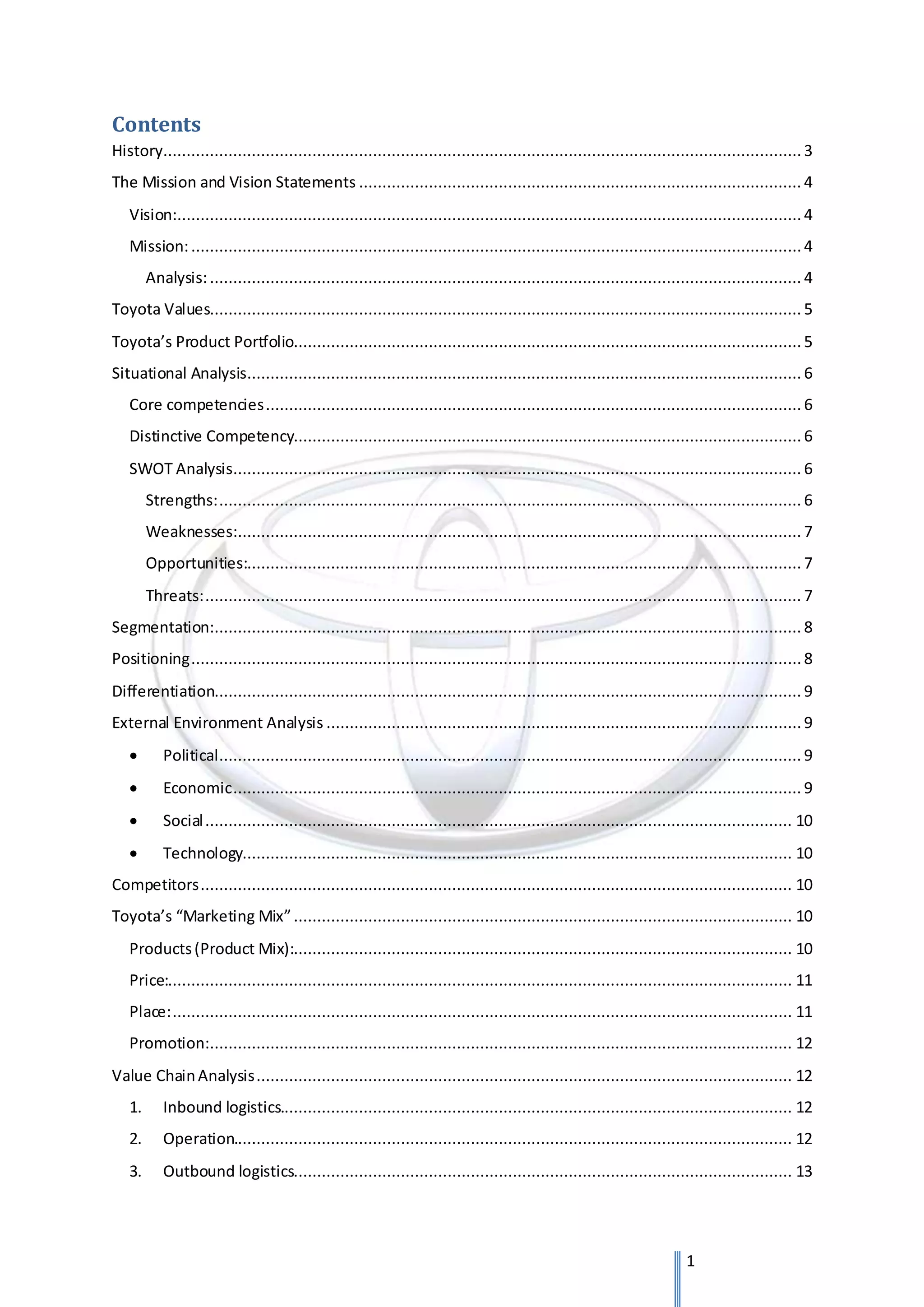 Marketing Strategy Of Toyota | DOCX
