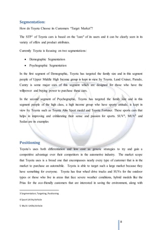 Marketing Strategy Of Toyota | DOCX | Automotive Industry | Industries