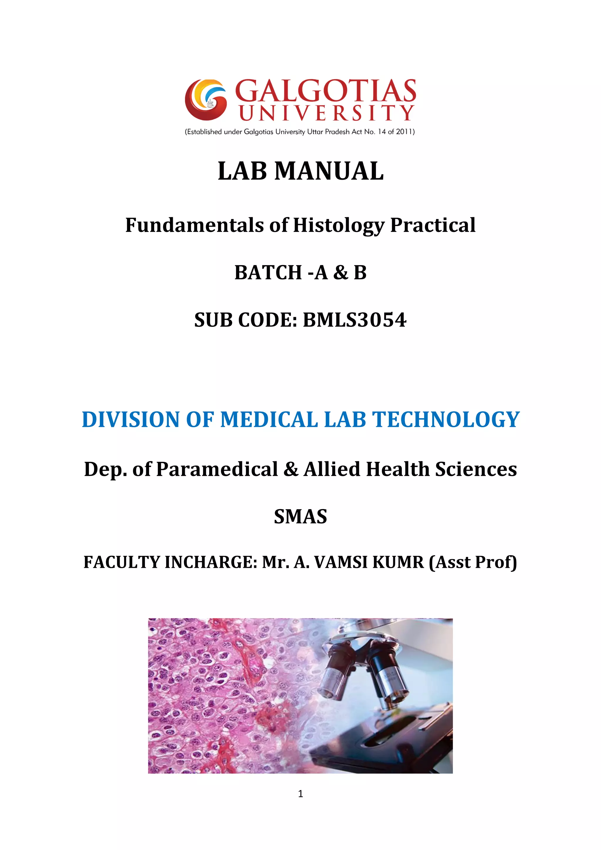Histology Lab manual | PDF