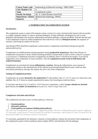 Compliment system, Cellular immunity and Humoral immunity, Immune ...