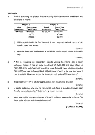 Managerial Finance for MBA: past exam paper for revision | PDF