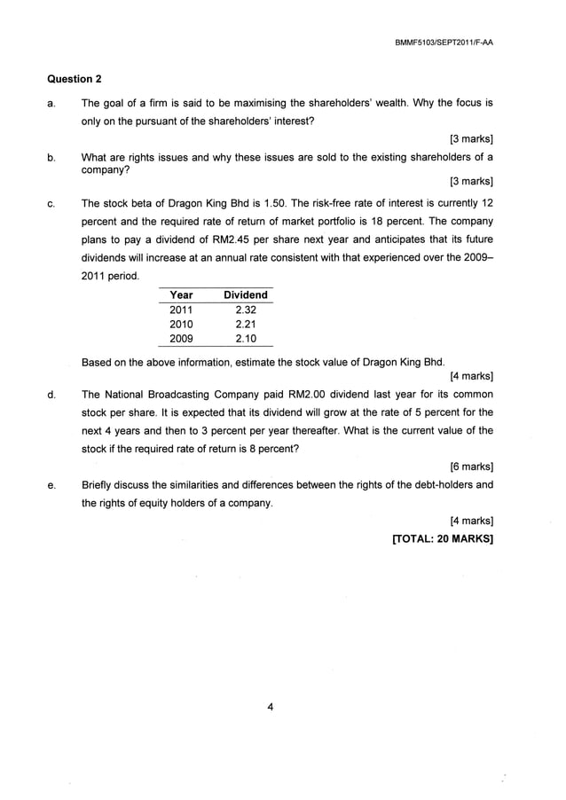 Managerial Finance for MBA: past exam paper for revision | PDF