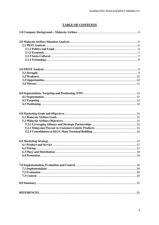 Malaysia Airlines Marketing Plan MBA OUM | PDF