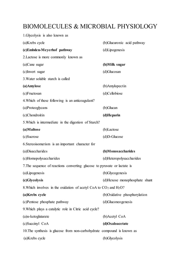 BIOMOLECULES &MICROBIAL PHYSIOLOGY MCQ | PDF