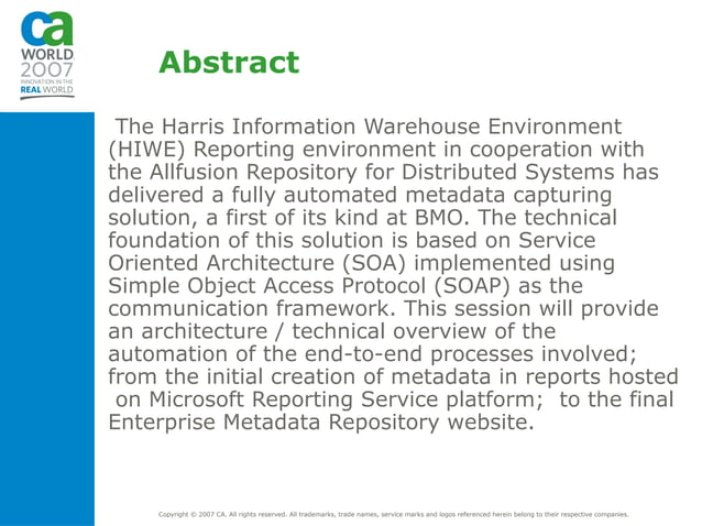 BMO's Fully Automated SOA ETL Metadata Capture Soln | PPT | Databases | Computer Software and ...