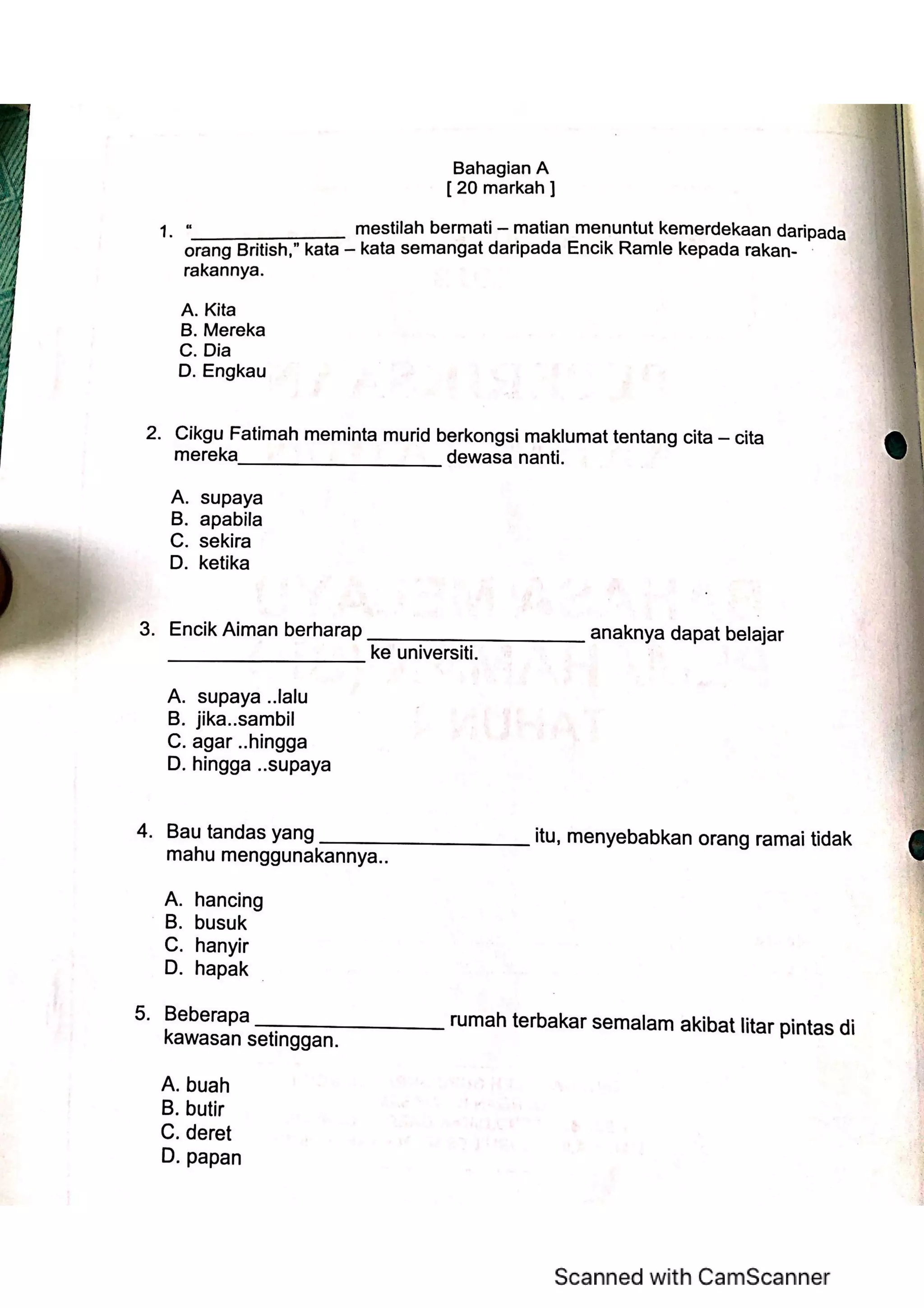 Bm pemahaman bahagian a & b tahun 4 kssr semakan 2020 | PDF