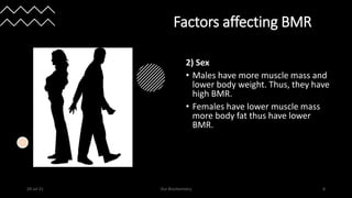 Basal metabolic rate (BMR)- Factors affecting BMR, measurement and ...