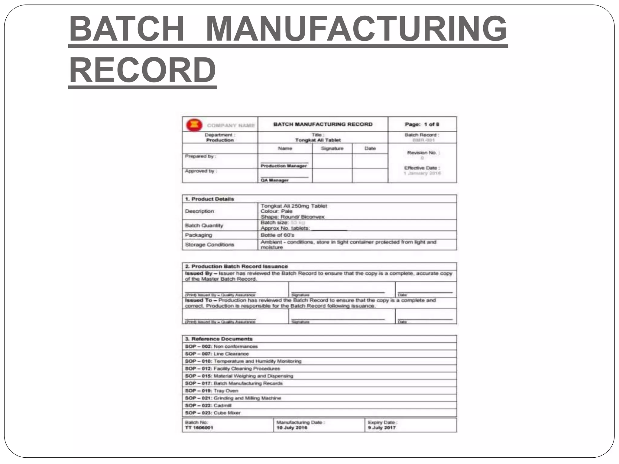 BATCH MANUFACTURING RECORD | PPTX