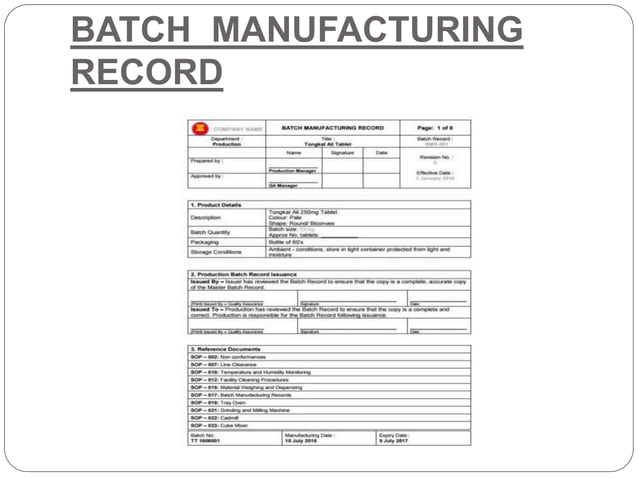 BATCH MANUFACTURING RECORD | PPTX