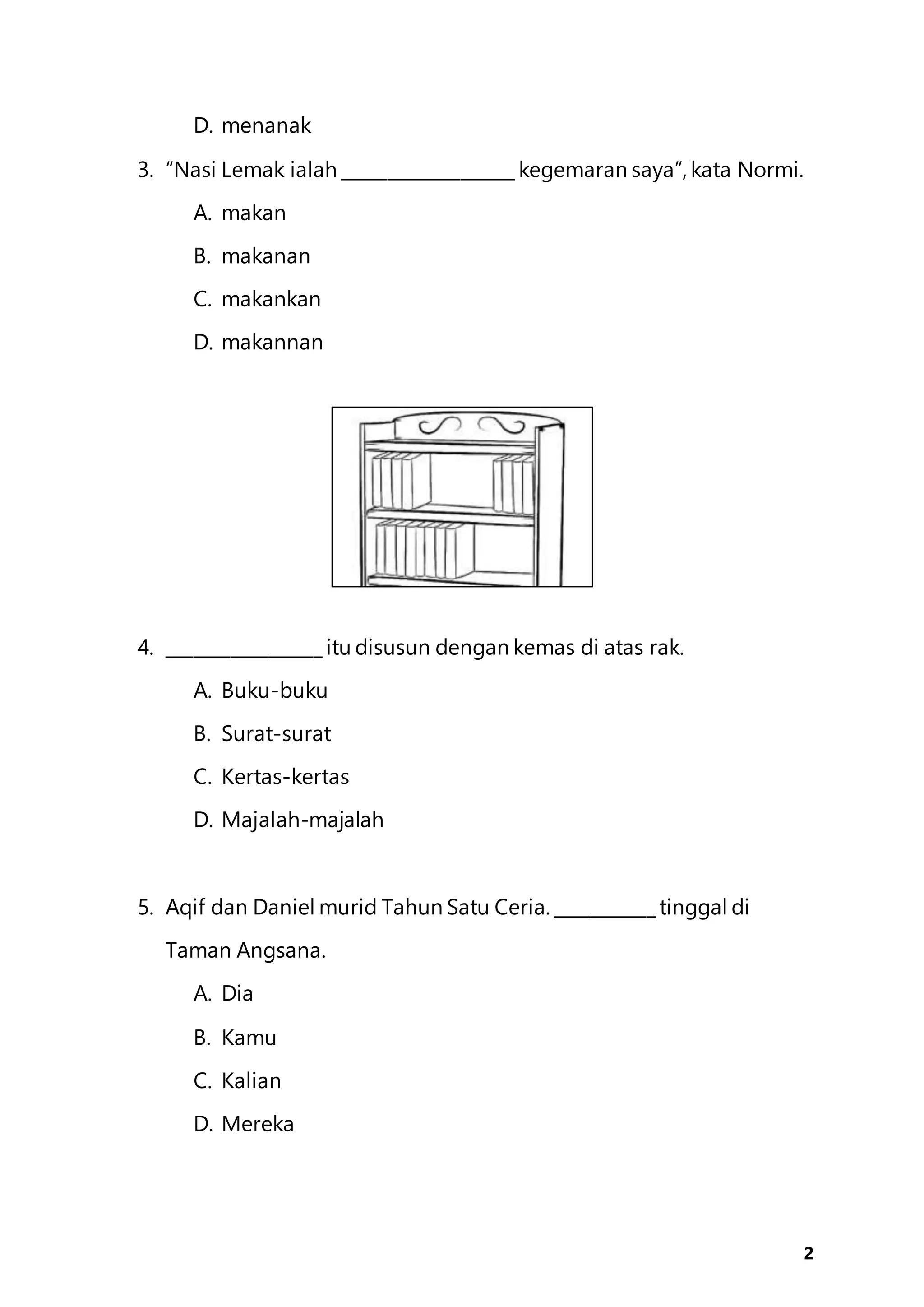 PAT BM Tahun 1 pemahaman | DOCX