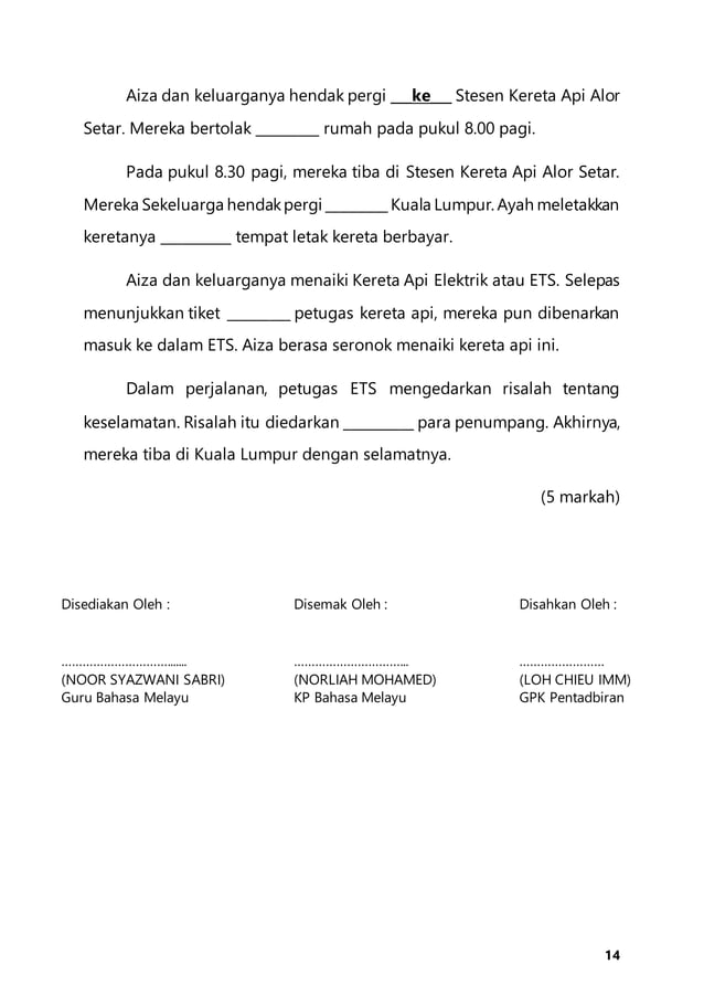 PAT BM Tahun 1 pemahaman | DOCX