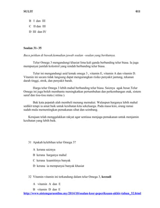Soalan Bahasa Melayu Tahun 4 KSSR Kertas 1 | DOC