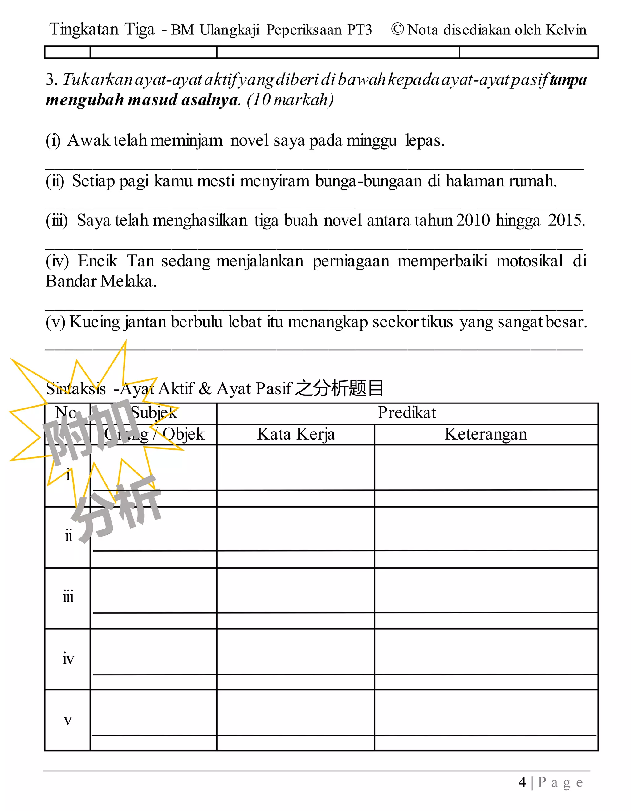 Bm ulangkaji peperiksaan PT3 disediakan oleh kelvin | DOCX