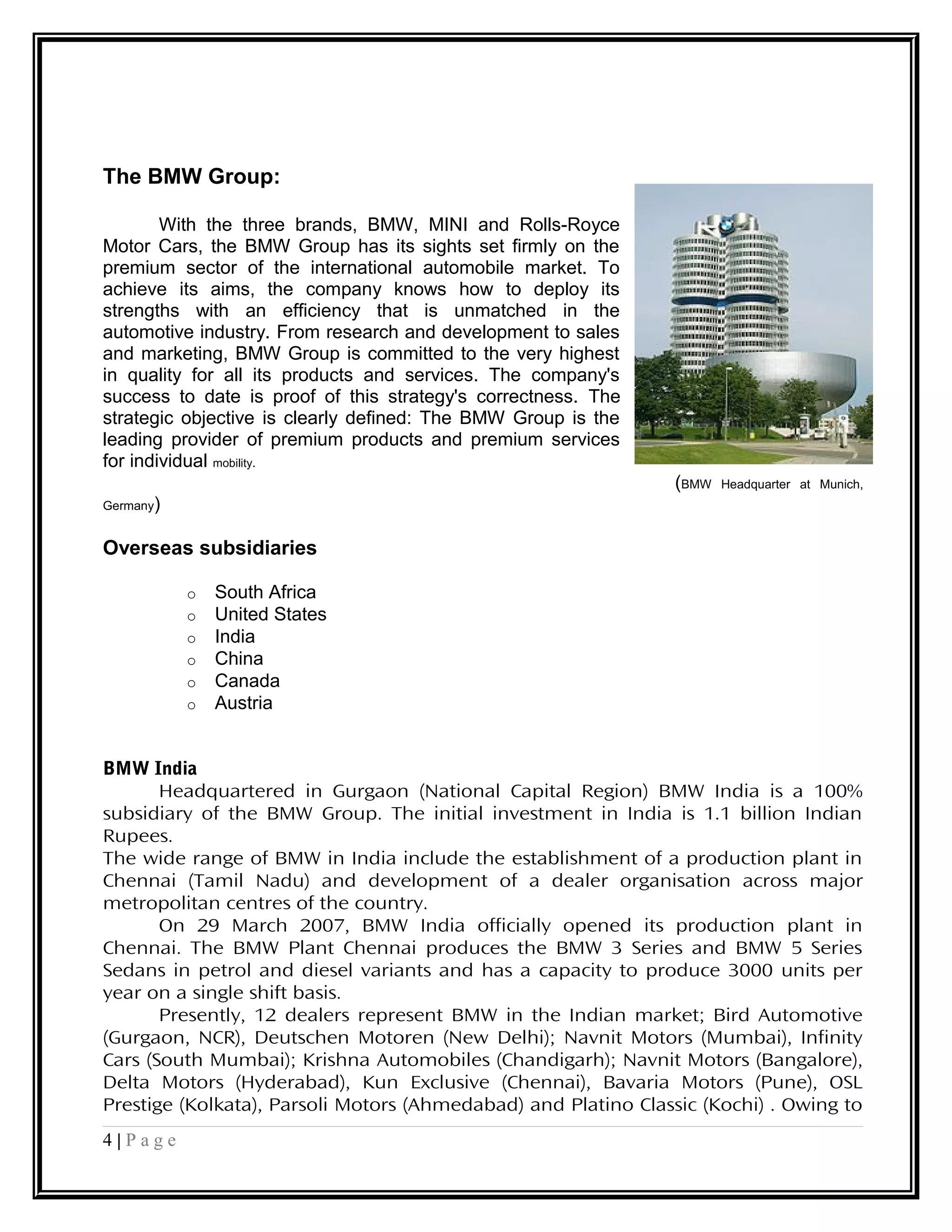 Audit Report on Brand - "BMW" | DOC