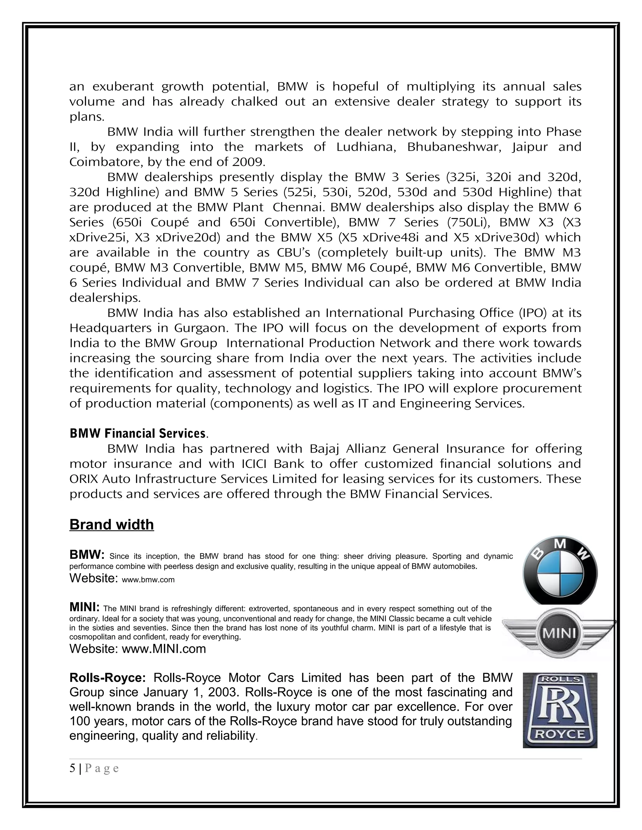 Audit Report on Brand - "BMW" | DOC