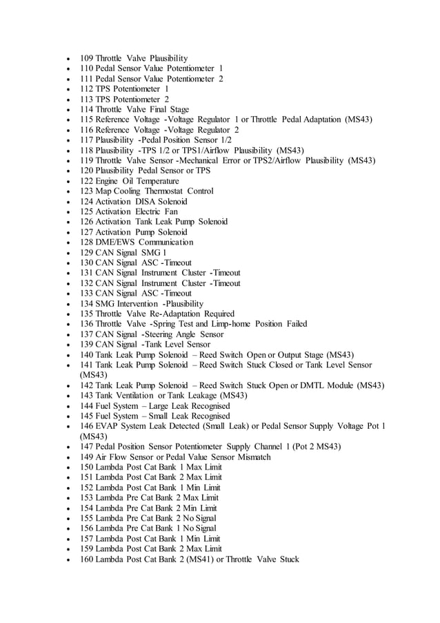 Bmw fault code list | DOCX