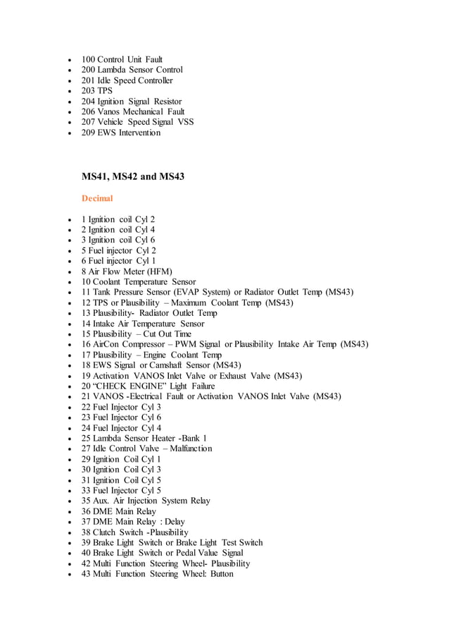 Bmw fault code list | DOCX