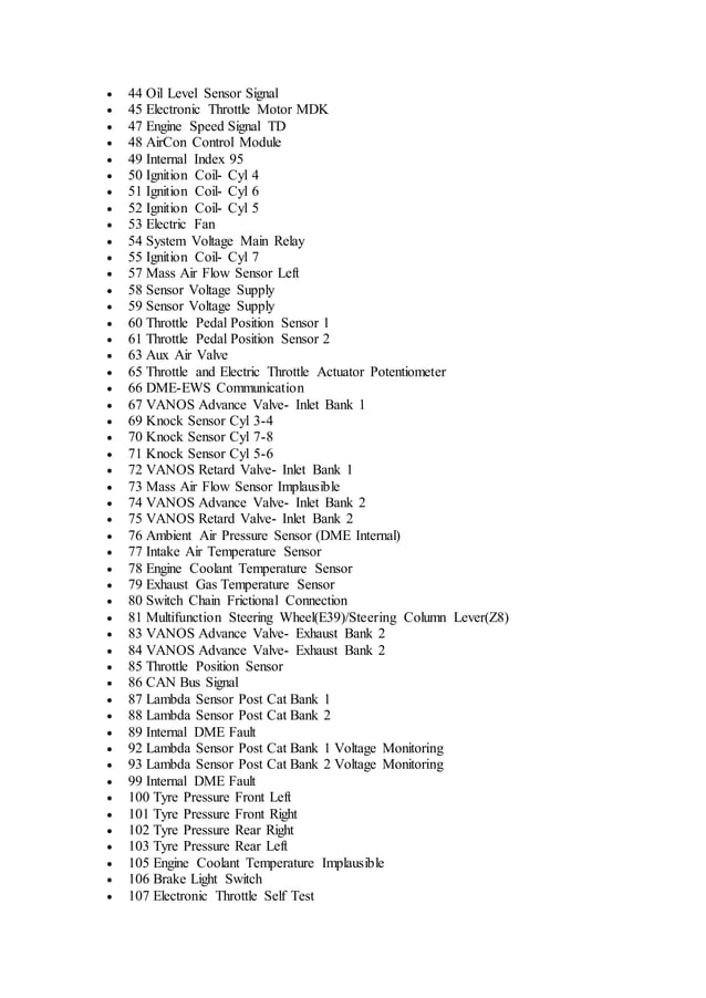 Bmw fault code list | PDF