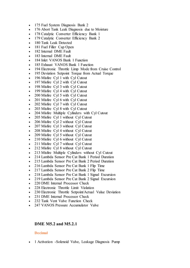 Bmw fault code list | PDF