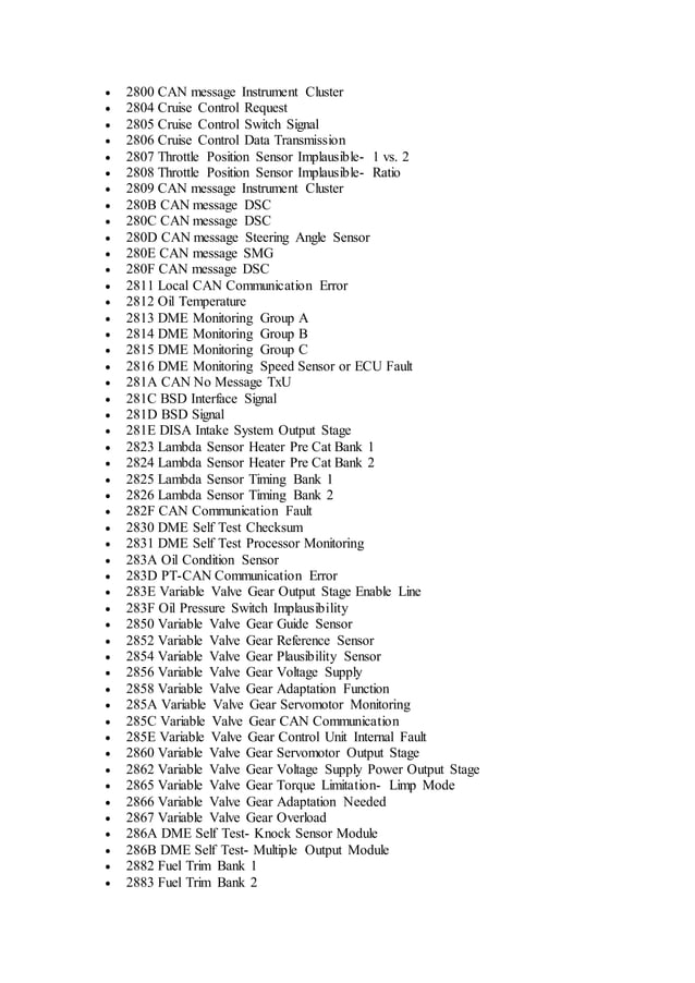 Bmw fault code list | PDF