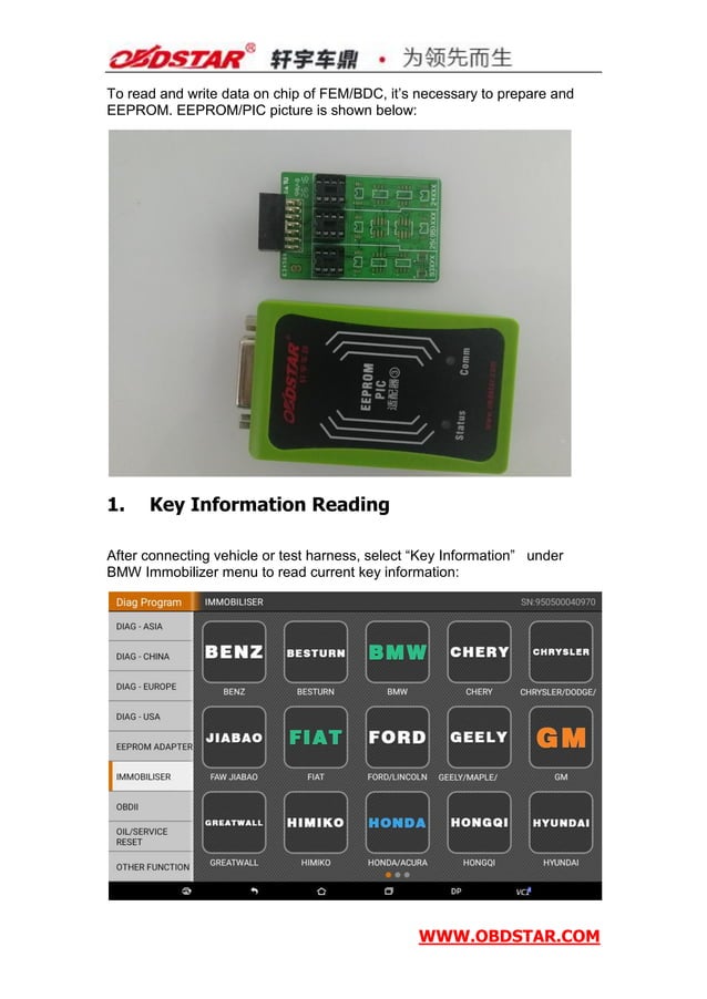 Bmw FEM BDC smart key programming with OBDSTAR X300 DP | PDF ...