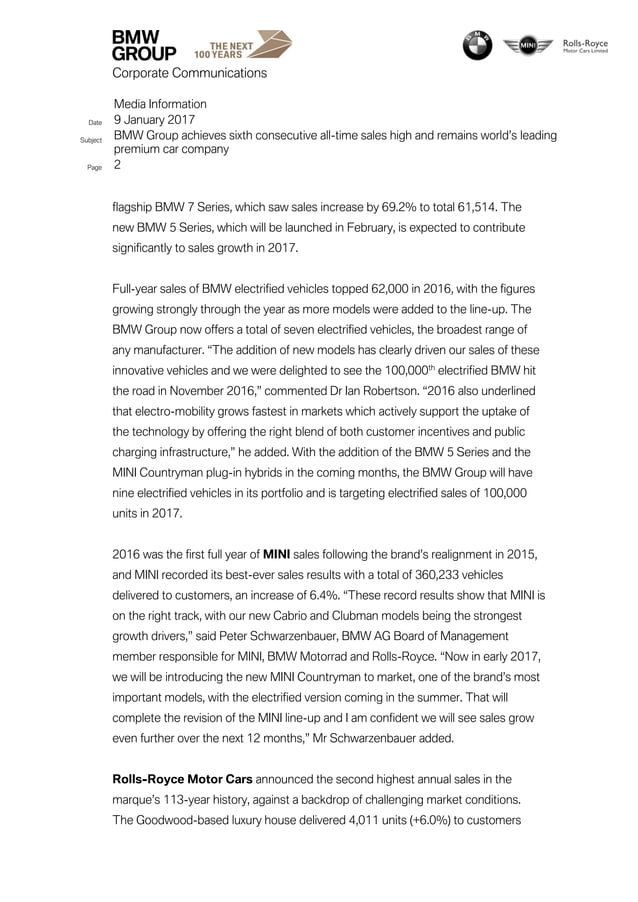BMW 2016 Global Sales Report | PDF