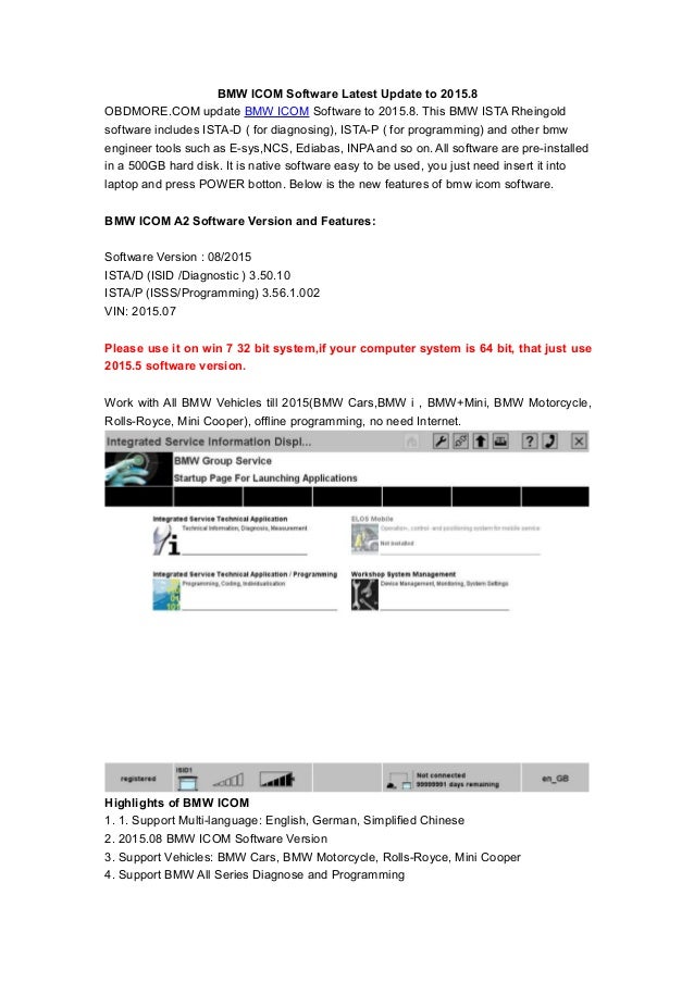 Bmw icom software latest update to 2015.8