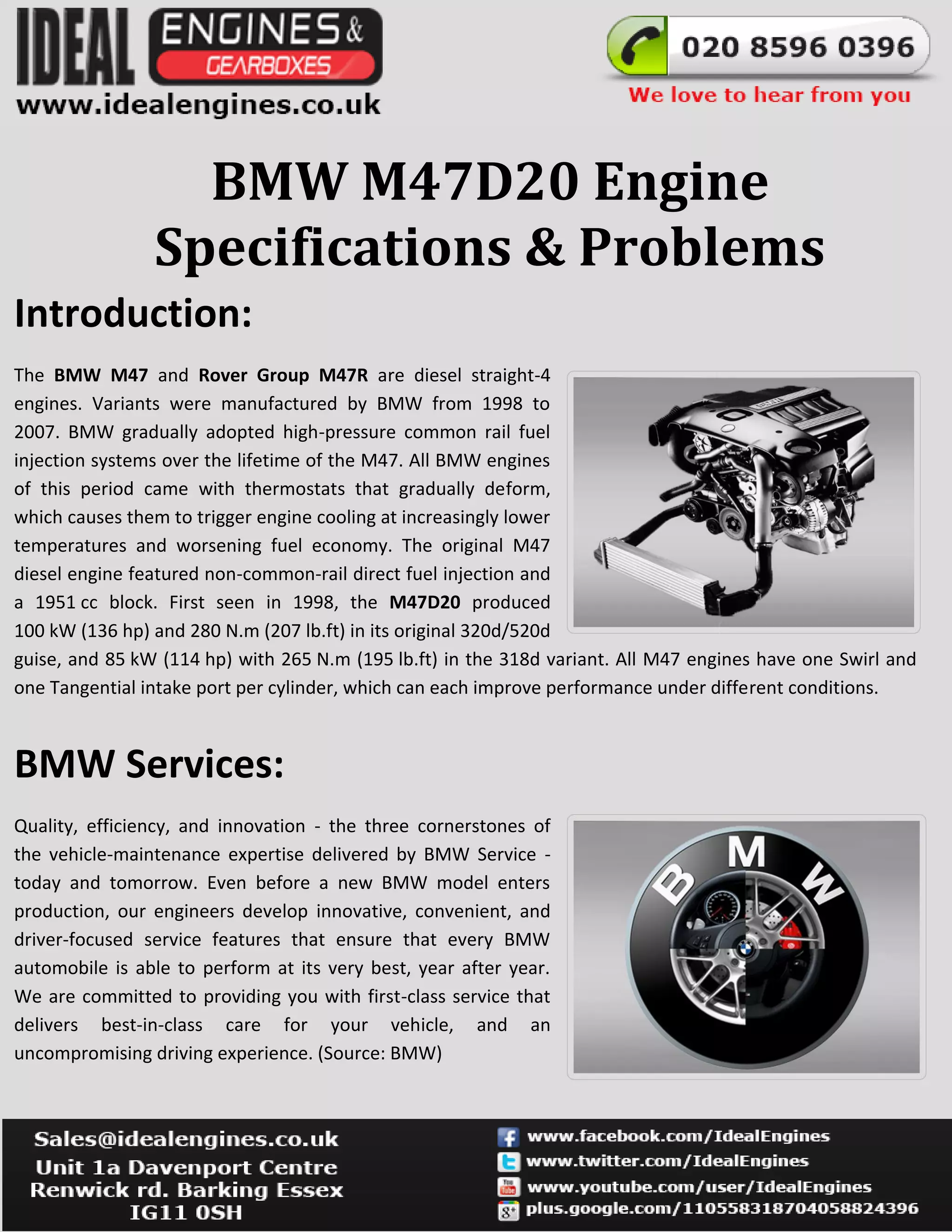 BMW M47D20 Engine | PDF