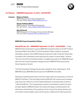 Bmw m6 coupe competition edition press release | PDF