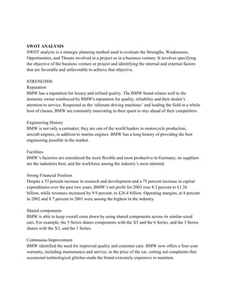Bmw swot analysis | DOCX | Mergers and Acquisitions | Business Banking ...