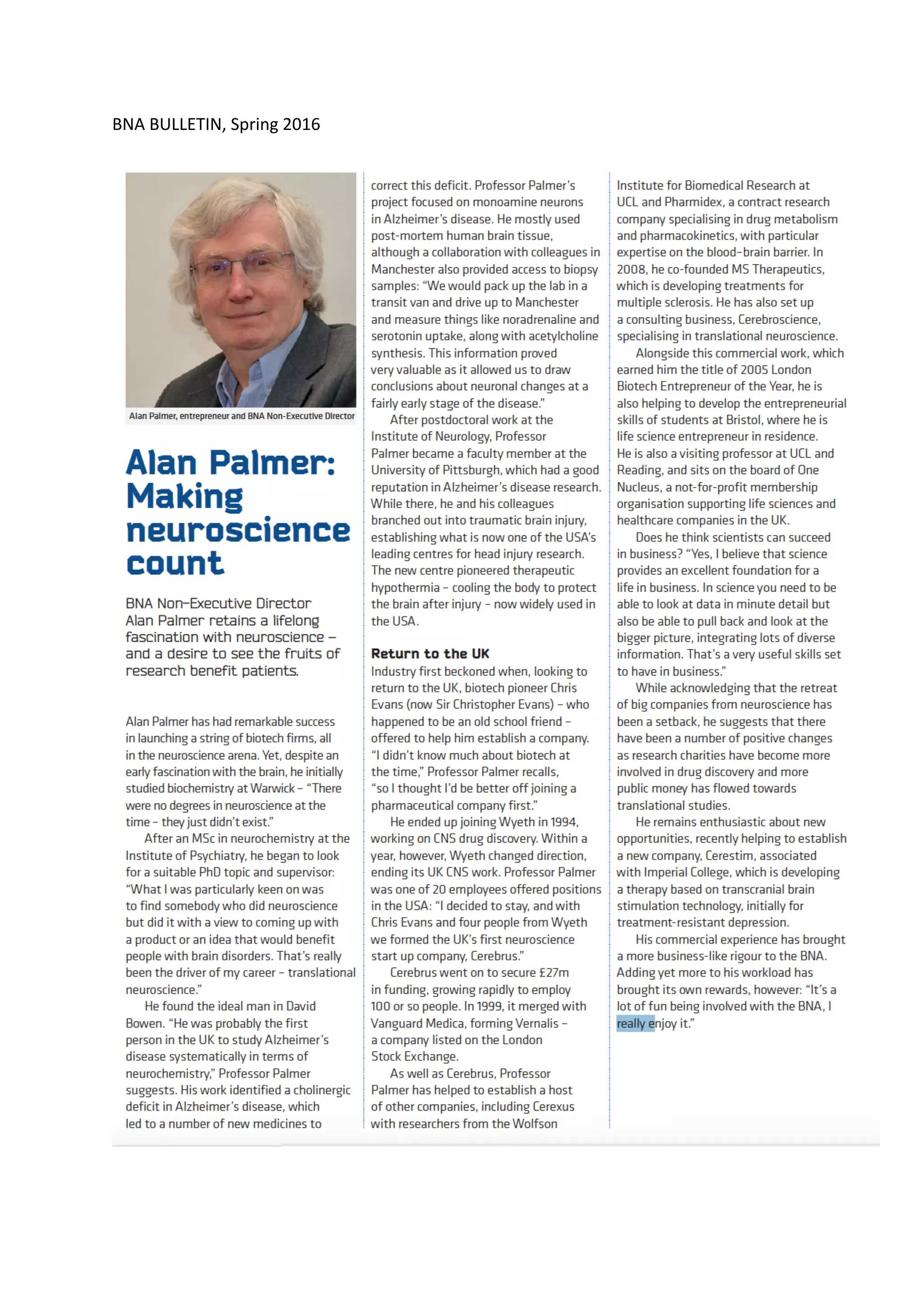 Alan Palmer - making neuroscience count | PDF | Brain and Nervous ...