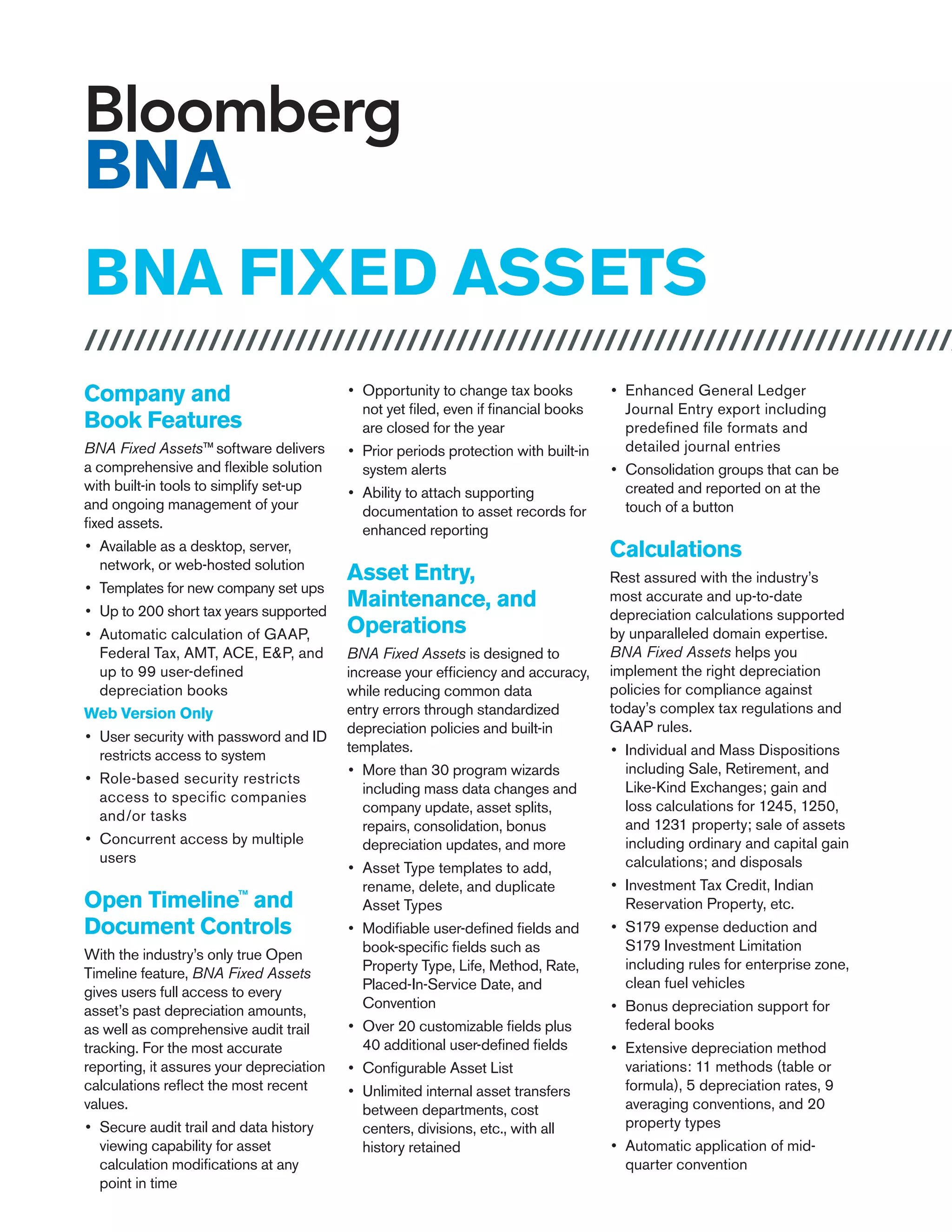 BNA Fixed Assets software from the experts at Bloomberg BNA: Features | PDF