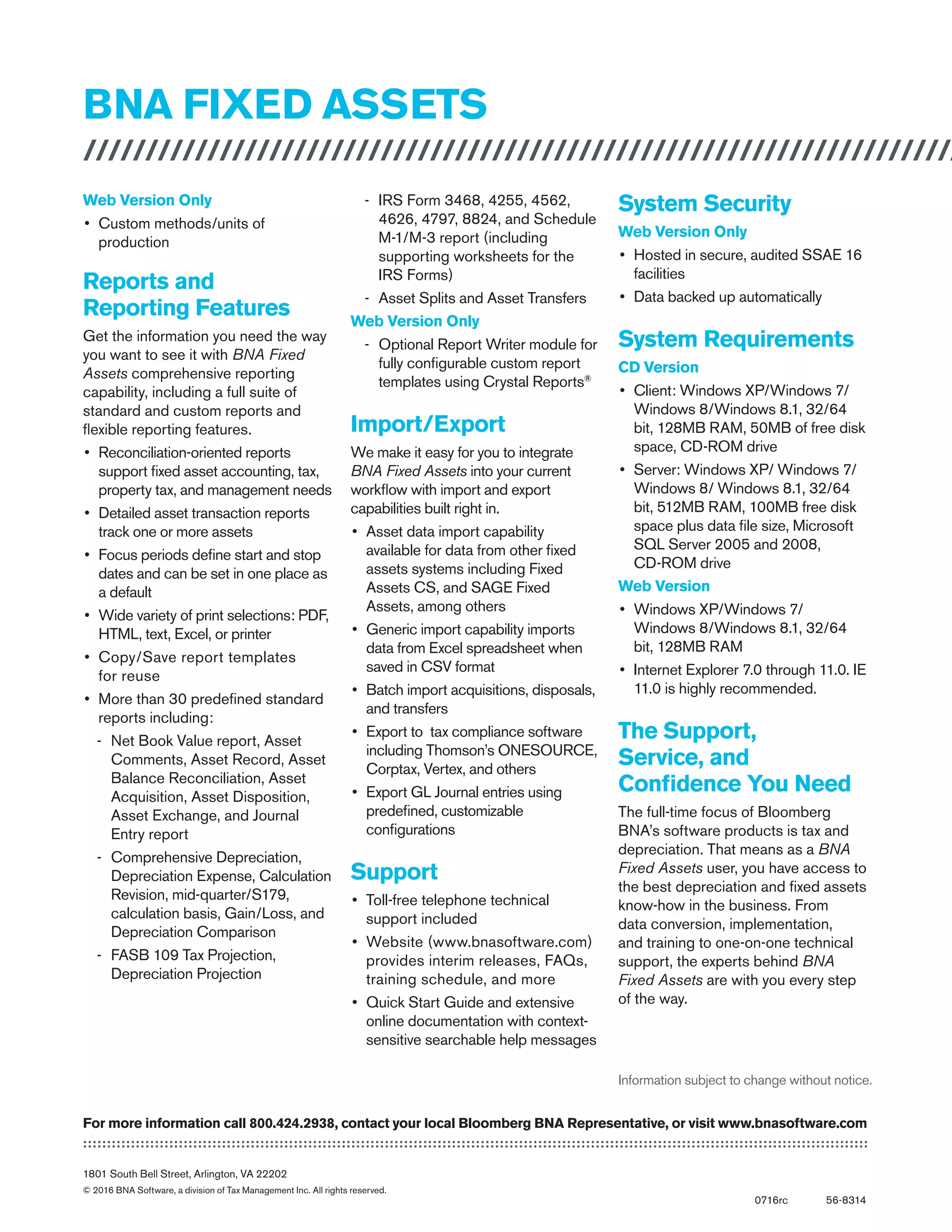 BNA Fixed Assets software from the experts at Bloomberg BNA: Features | PDF