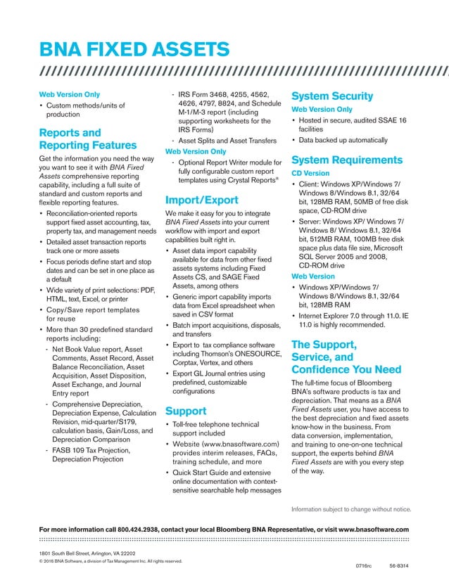 BNA Fixed Assets software from the experts at Bloomberg BNA: Features ...