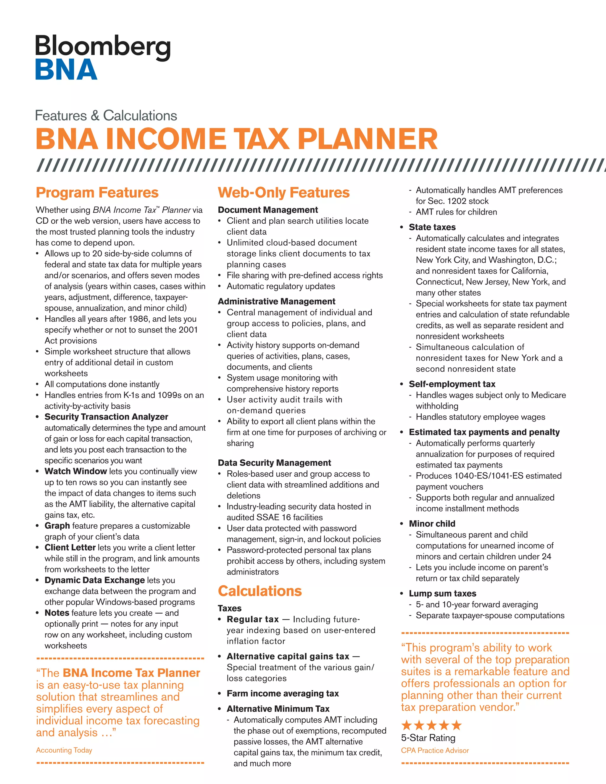 BNA Income Tax Planner Data Sheet | PDF