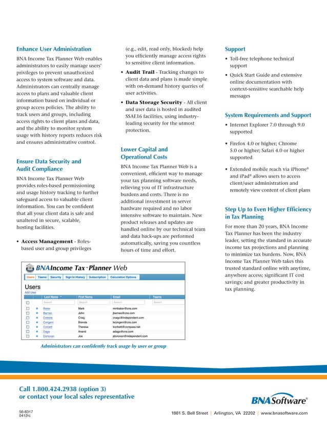 BNA Income Tax Planner Web Product Features from Bloomberg BNA | PDF