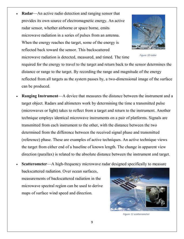 passive and active remote sensing systems, characteristics and ...