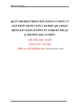 Quản Trị Hoạt Động Bán Hàng Cá Nhân Và Giải Pháp Nhằm Nâng Cao Hiệu Quả Hoạt Động Bán Hàng Ở ...