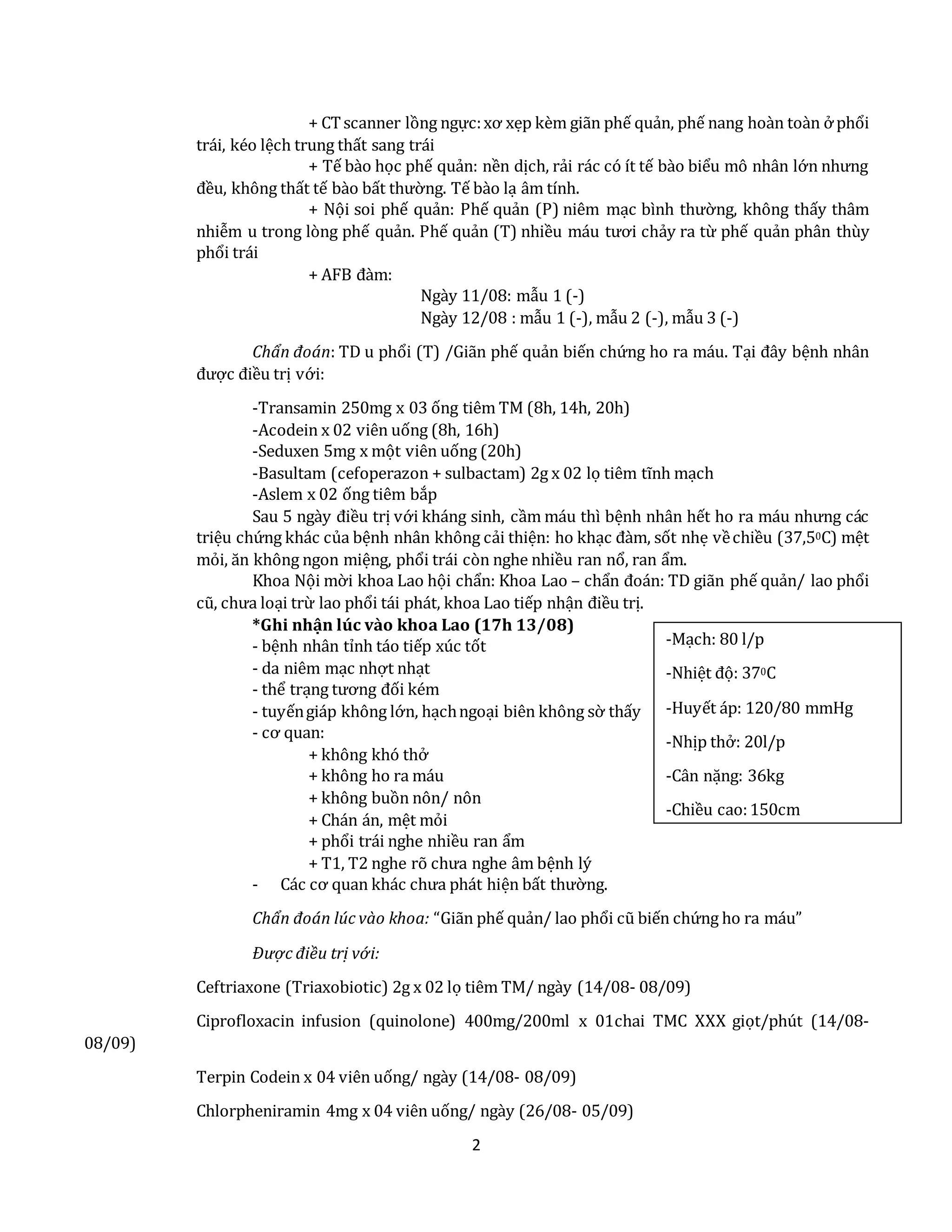 Bệnh án khoa Lao: Lao phổi AFB (-) | DOCX