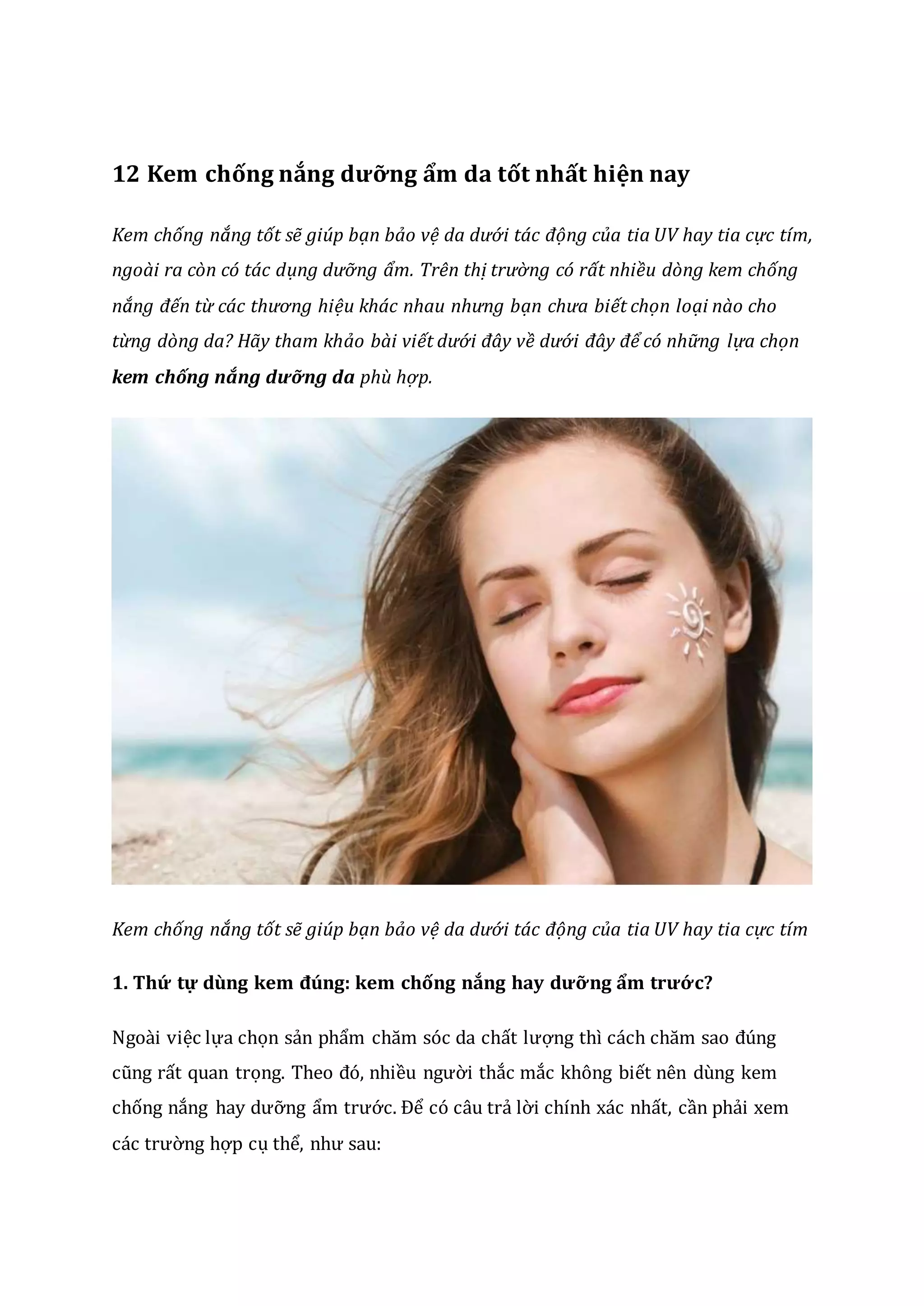 Các loại kem chống nắng tốt nhất cho da mặt | DOCX