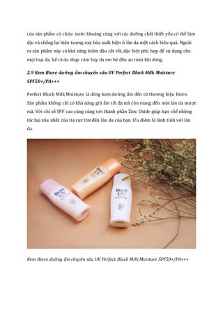 Các loại kem chống nắng tốt nhất cho da mặt | DOCX