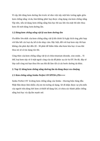 Các loại kem chống nắng tốt nhất cho da mặt | DOCX