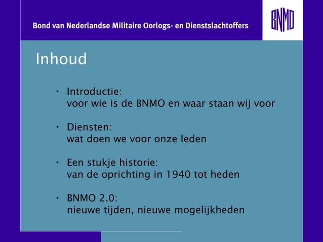 Bnmo toen, nu en straks | PPT